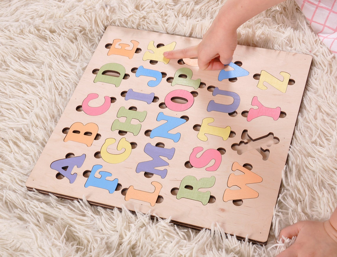 Busy Board Wooden Alphabet Puzzle Educational Toys Montessori - Etsy