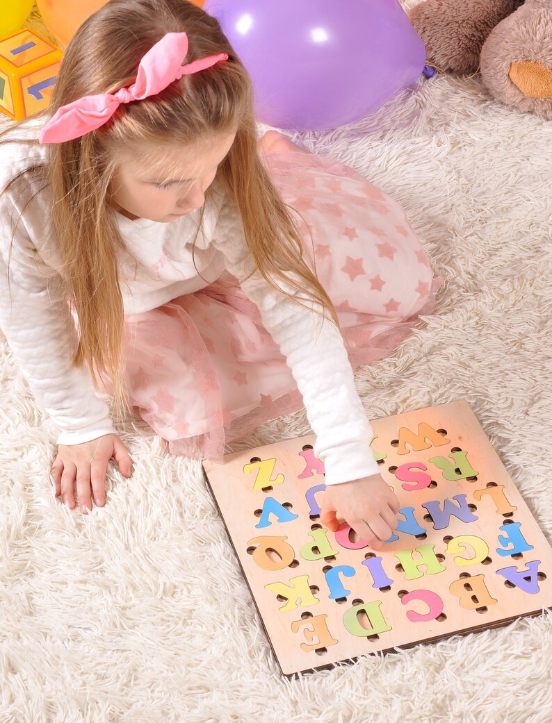 Busy Board Wooden Alphabet Puzzle Educational Toys Montessori - Etsy