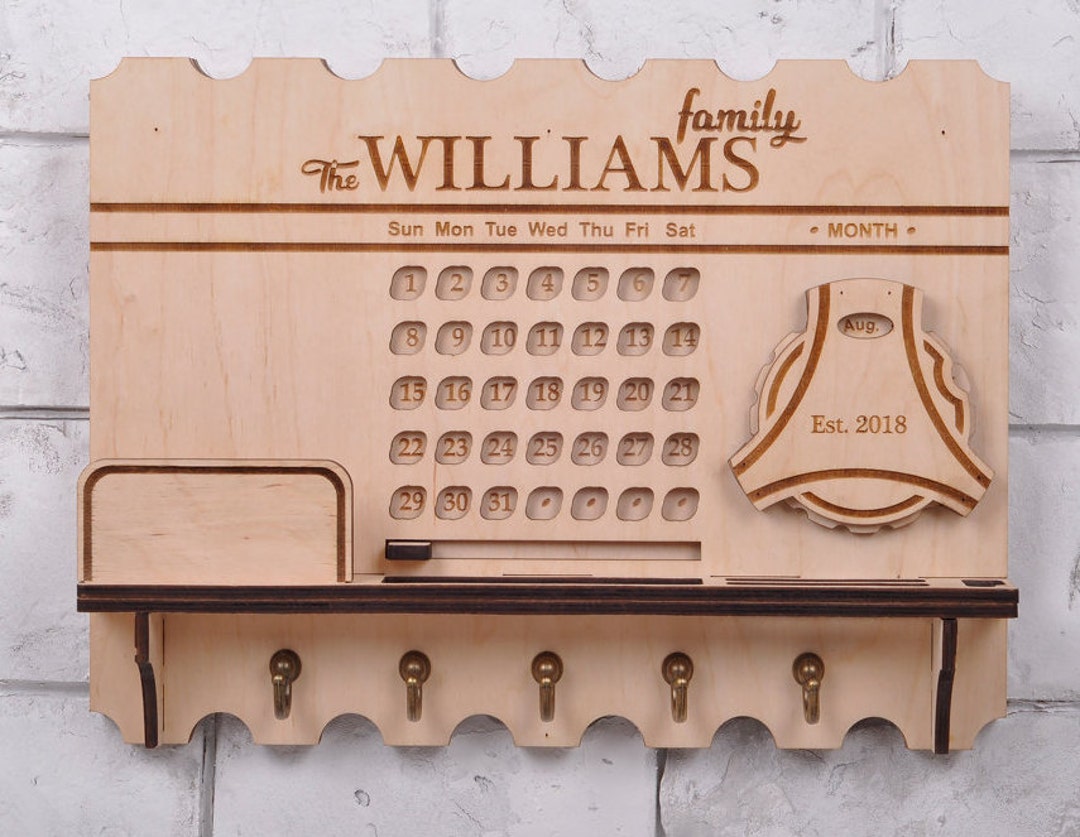 Wooden Perpetual Calendar. Wall Key Holder - Etsy