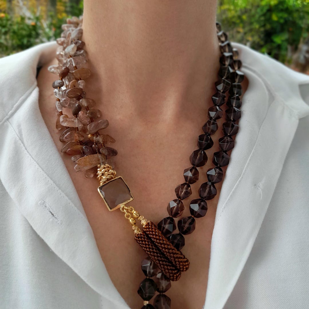 Smoky Quartz Raw Rutile Quartz Necklace Women Layered Statement ...