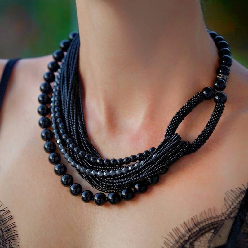 Black Beaded Necklaces for Women - Etsy