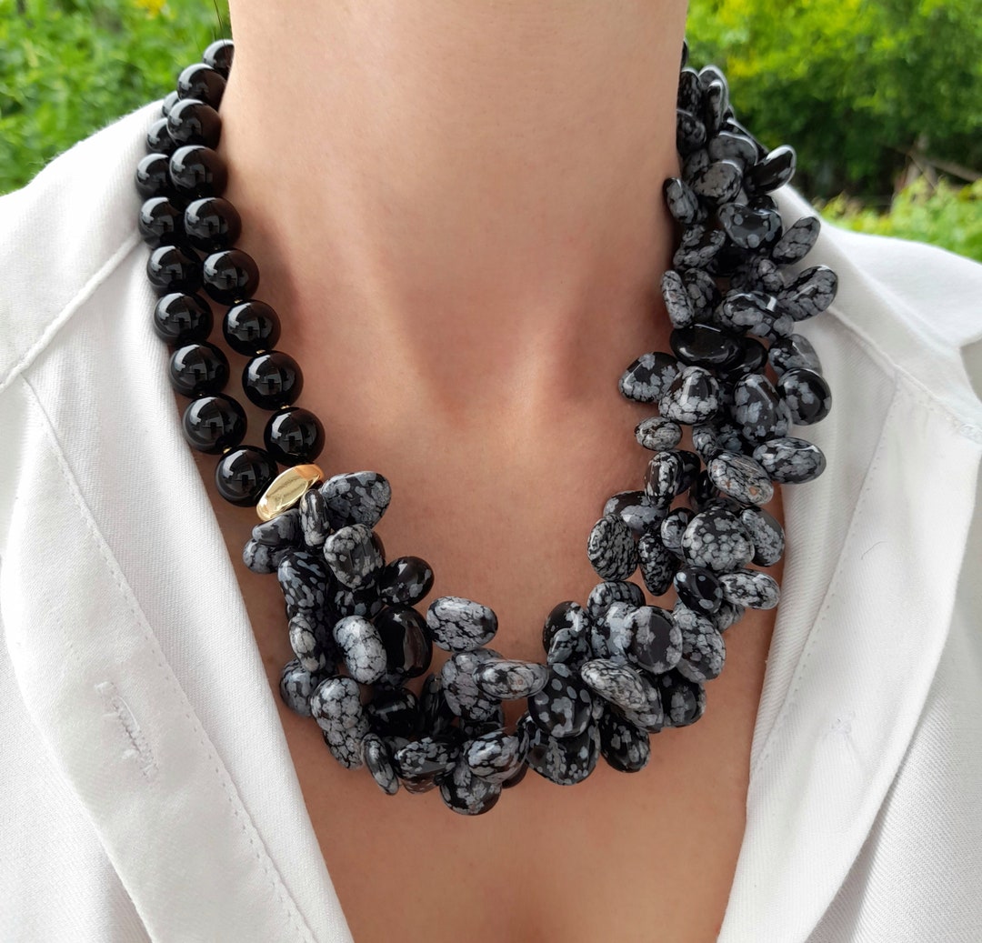 Snowflake Obsidian Necklace Raw Large Black Onyx Modern Gemstone ...