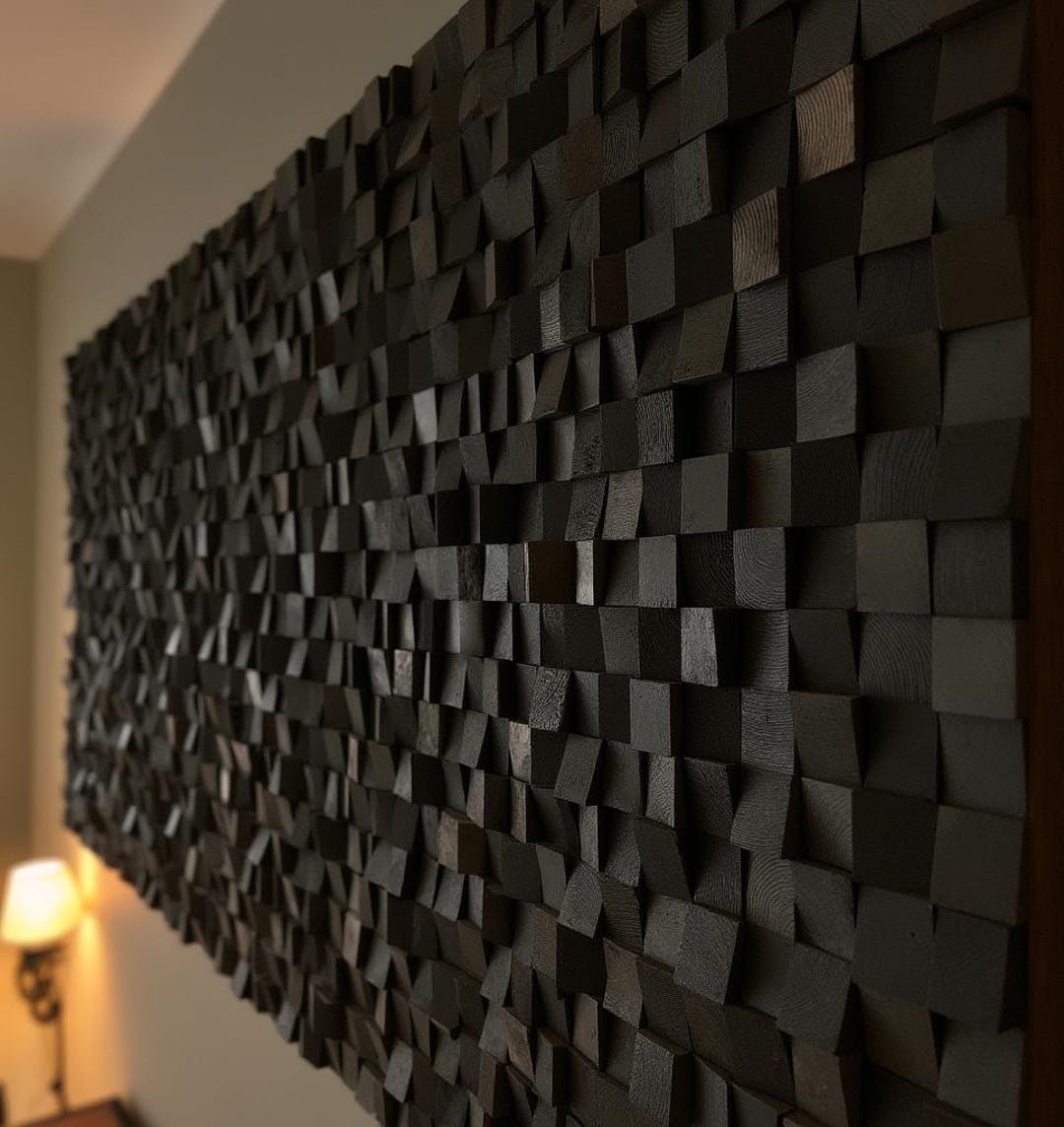 Panel acústico - Difusor de sonido de madera negra - Paneles de pared ...