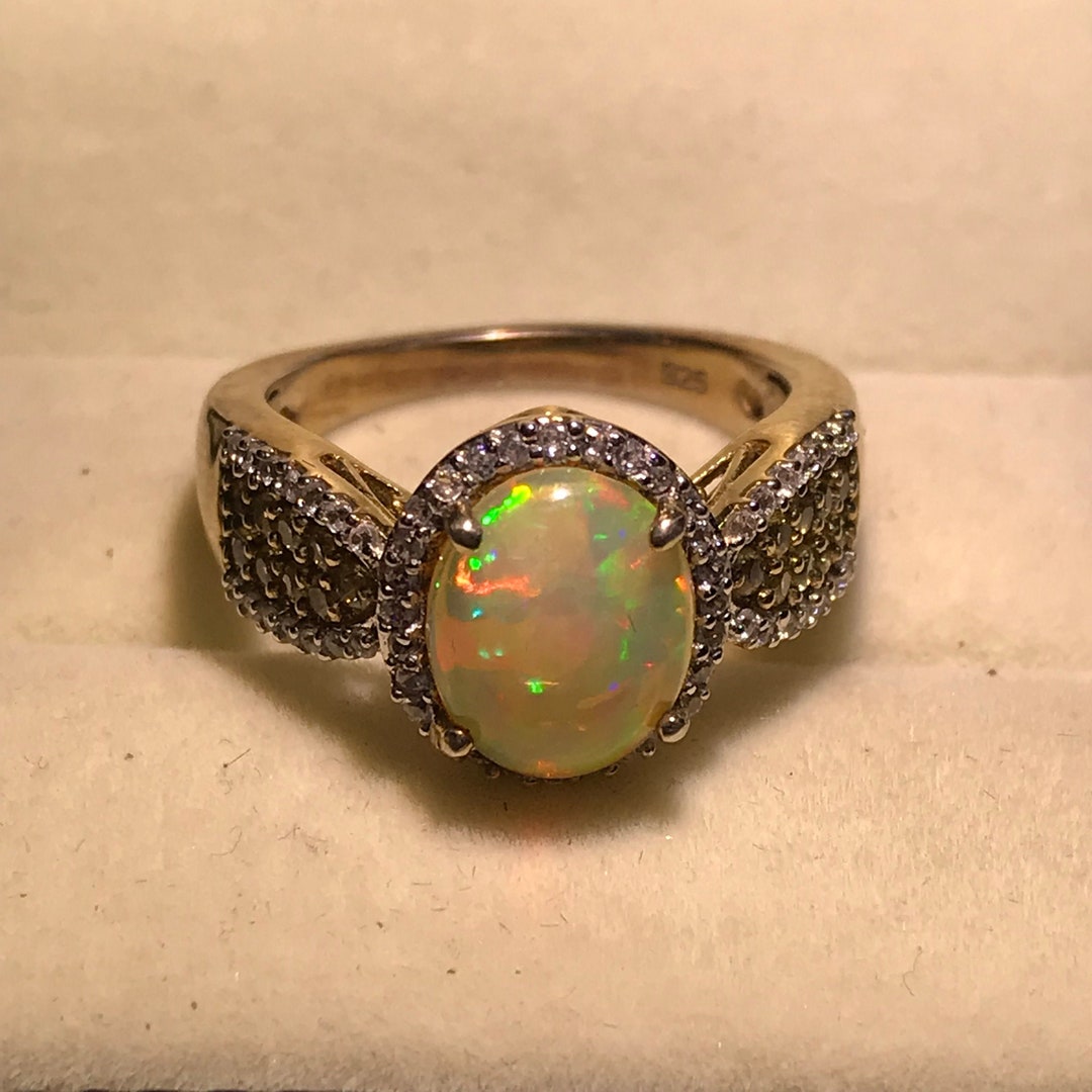 Natural Opal Ring: 925 Sterling Silver, White Topaz Accents - Etsy