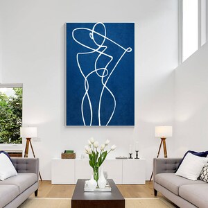 Blue White Dancer Stick Figure Original Painting on Canvas Extra Large ...