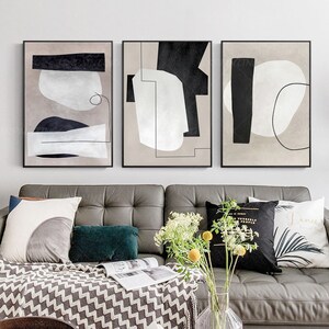3 Pieces Geometric Framed Texture Wall Art White Black Gray - Etsy