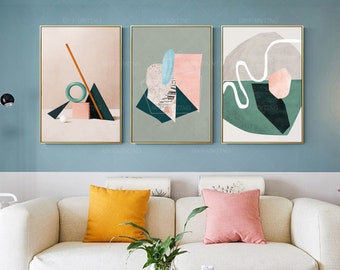 Geometric Abstract Digital Prints Wall Art Framed Painting | Etsy