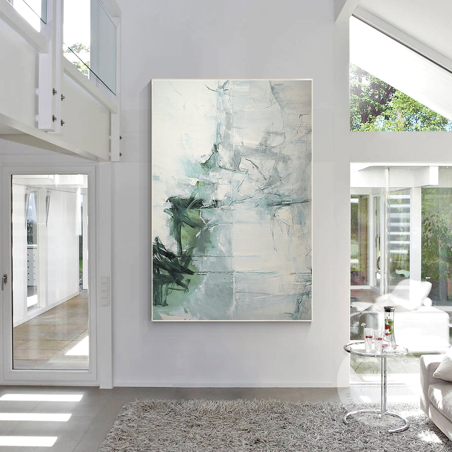 Green White Original Abstract Painting on Canvas Texture Wall - Etsy