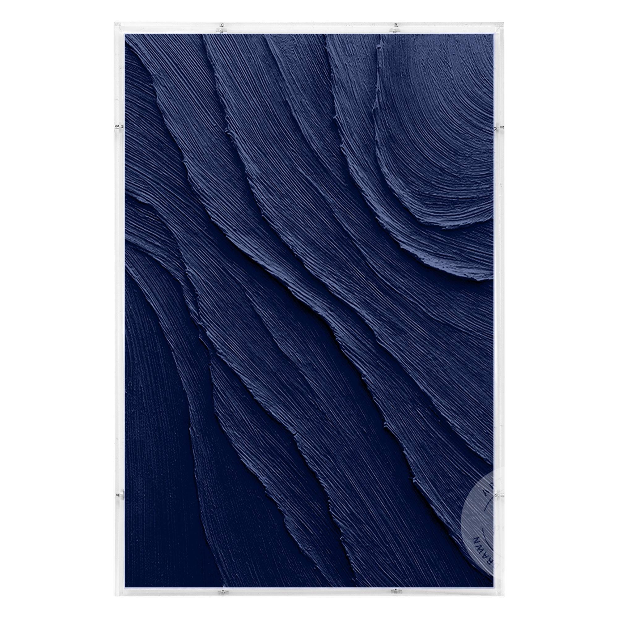 Navy Blue Art With a Acrylic Shadow Box Frame, Minimalist Painting on ...