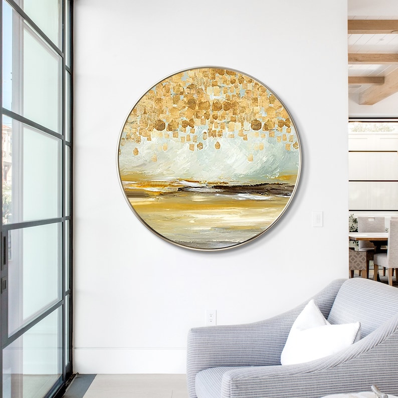 Original Abstract Scenery Acrylic Painting on Canvas Round Framed ...