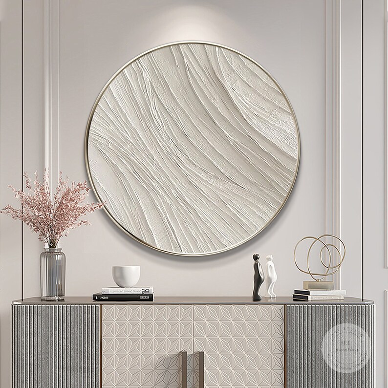 Round 3D White Texture Wall Art Framed Minimalist Painting on - Etsy