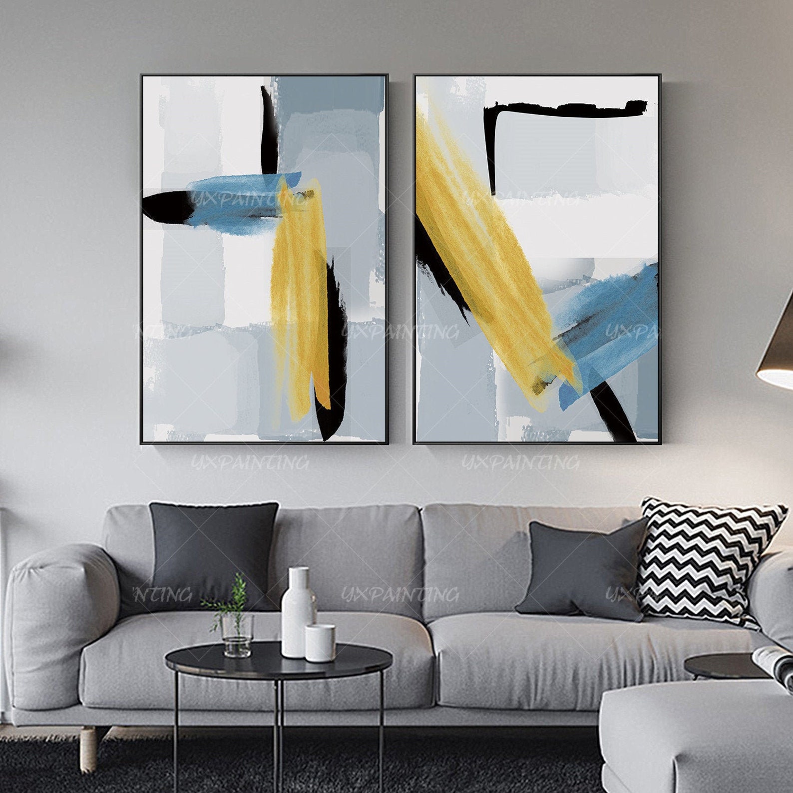 2 Pieces Wall Art Abstract Painting Geometric Art Paintings on | Etsy