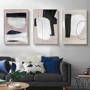 3 Pieces Geometric Framed Texture Wall Art White Black Gray - Etsy