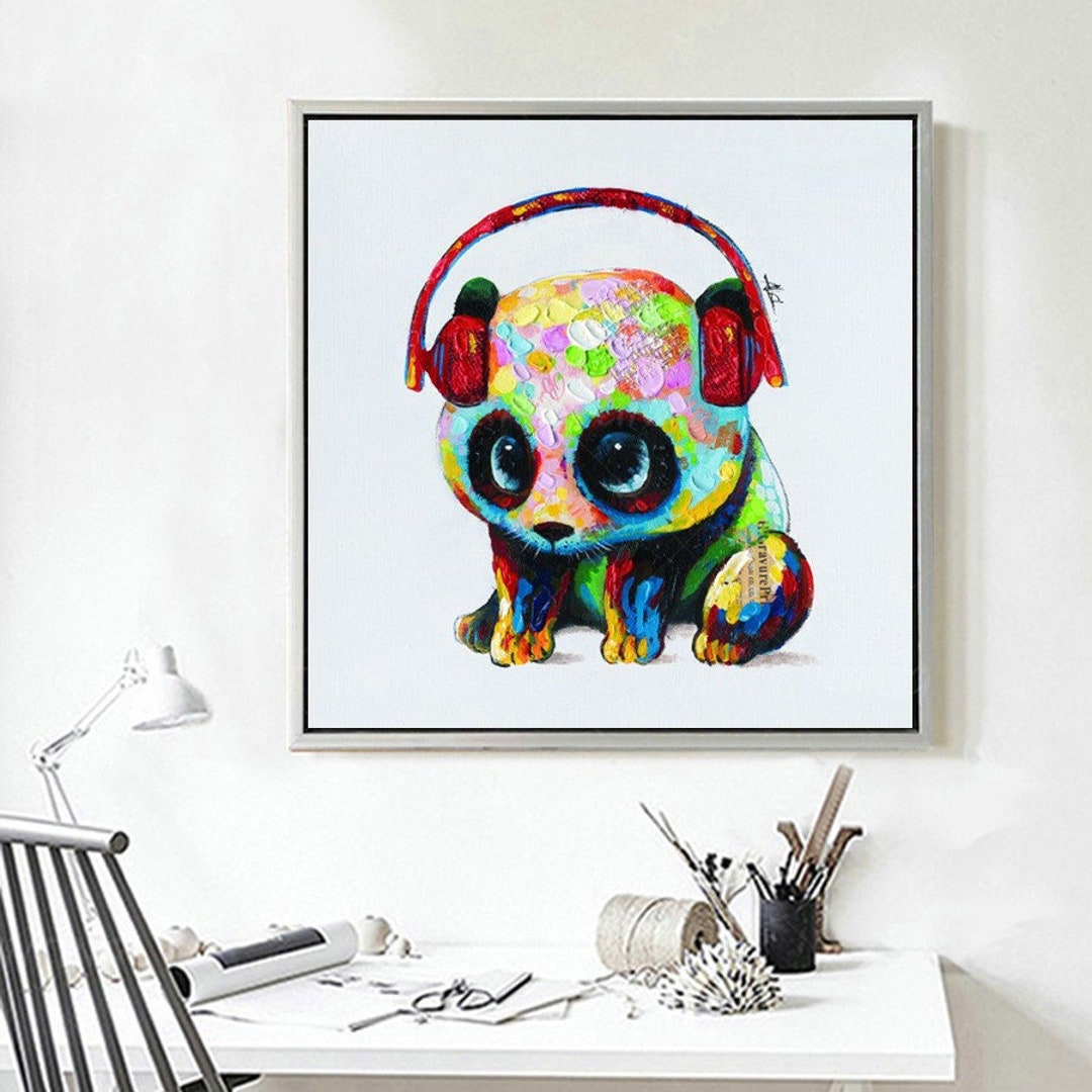 Panda Painting on Canvas Original Animal Painting, Square Framed Wall ...
