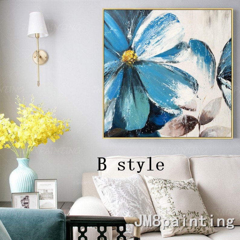 Abstract Floral Painting Blue Flower Acrylic Paintings on - Etsy