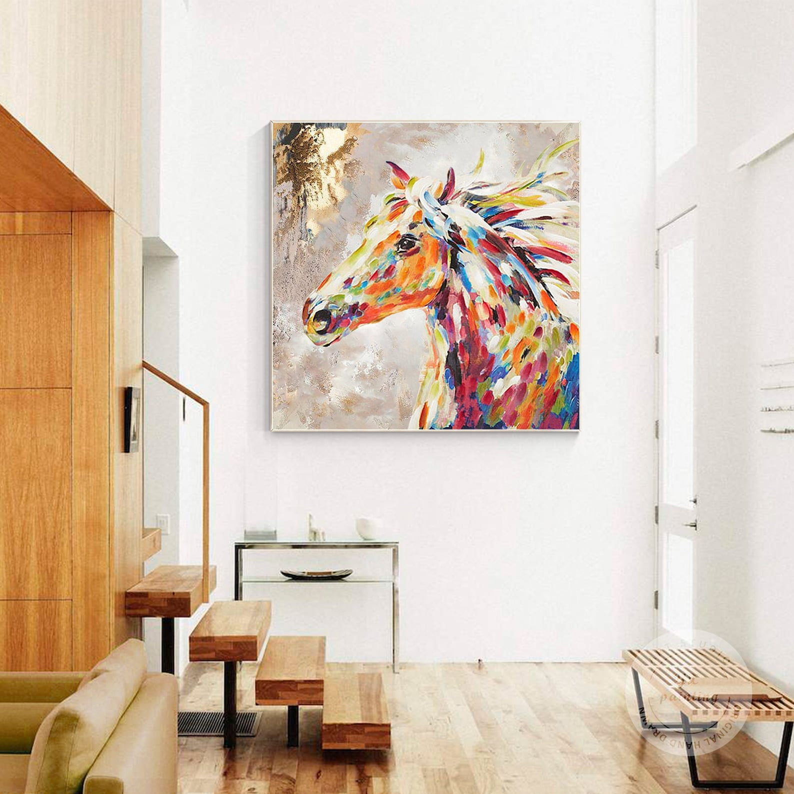 Colorful Horse Painting Original Painting on Canvas, Square Horse ...