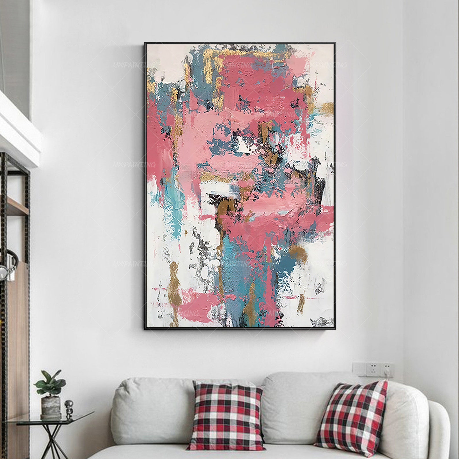 Large original oil painting modern art pink light blue wall | Etsy