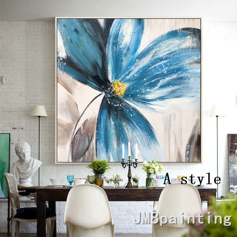 Abstract Floral Painting Blue Flower Acrylic Paintings on - Etsy