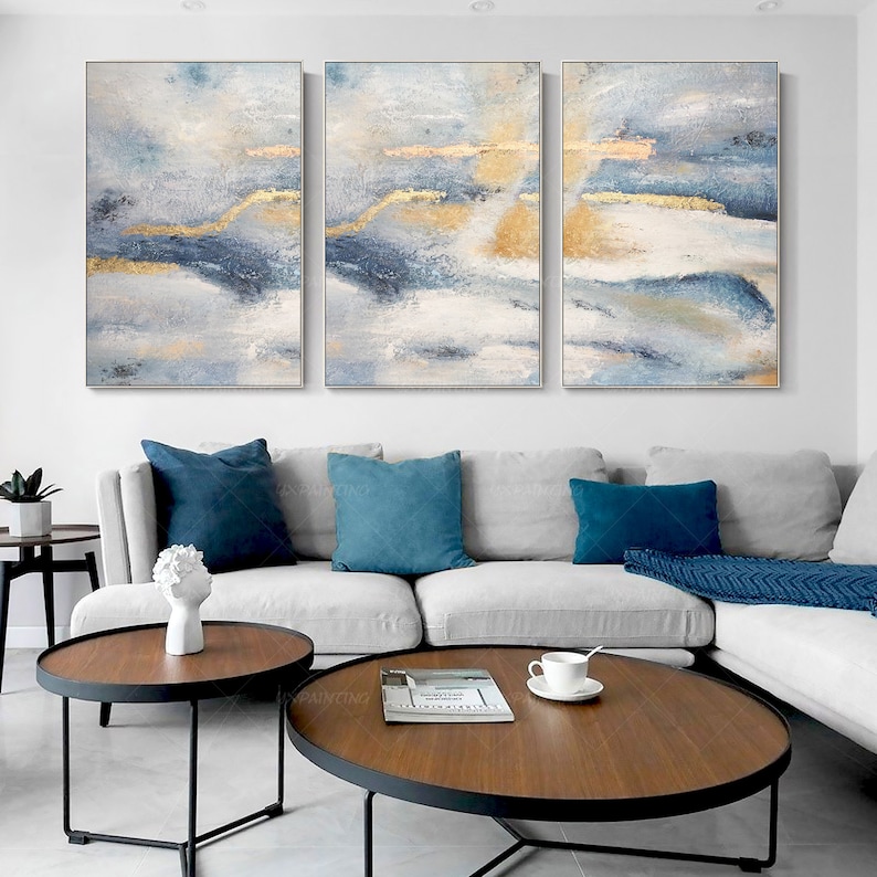 Framed painting Set of 3 wall art Gold art abstract Acrylic | Etsy