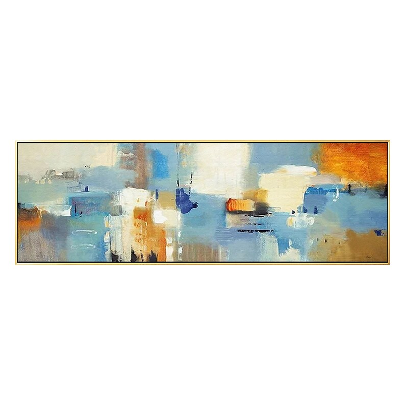 Blue Orange Colorful Geometric Painting on Canvas Long - Etsy