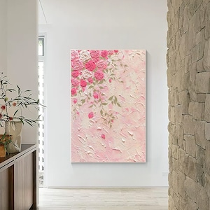 Original Pink Flowers Rose Painting, 3D Texture Flower Painting on ...