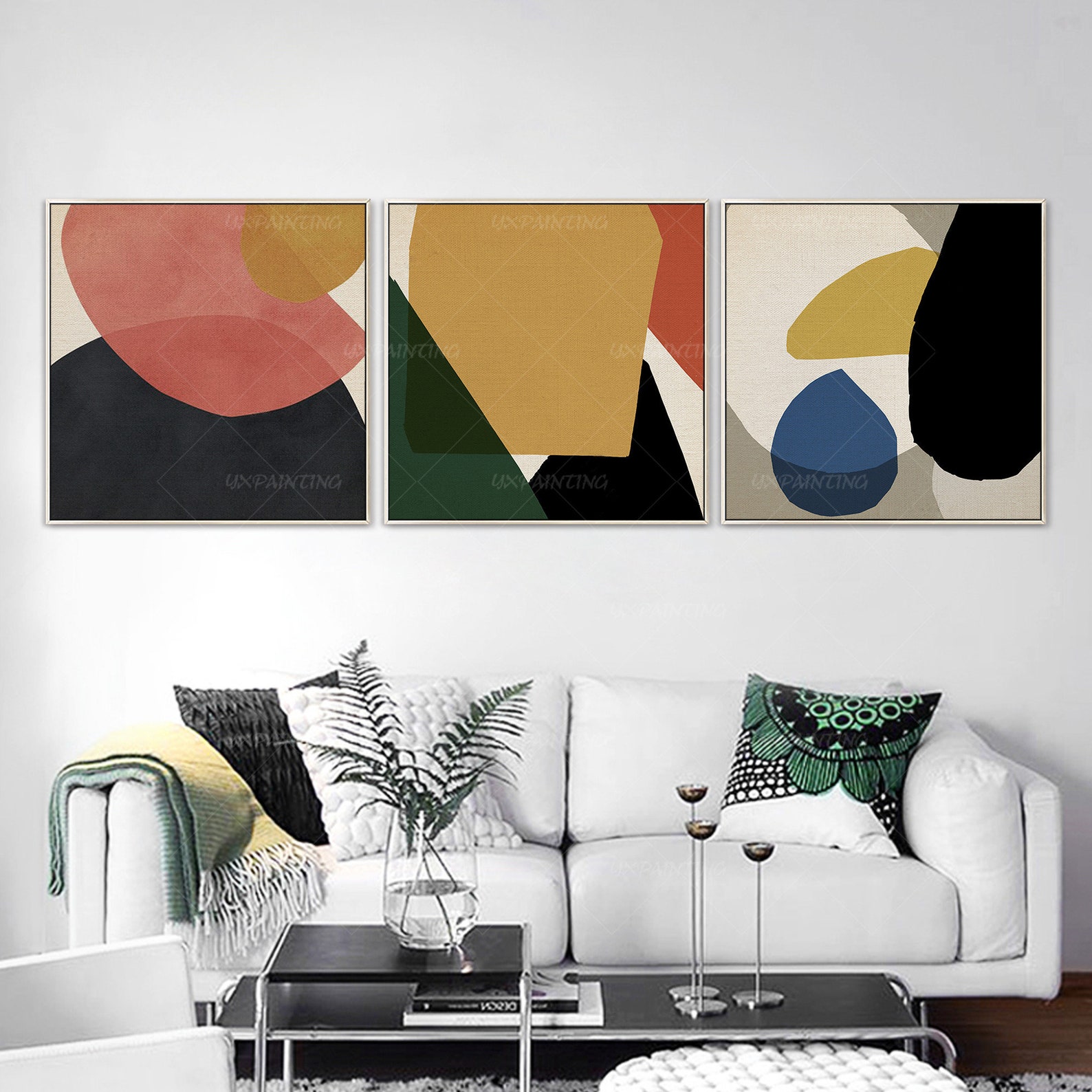 Set of 3 Wall Art Geometric Art 3 Pieces Wall Art Mustard - Etsy