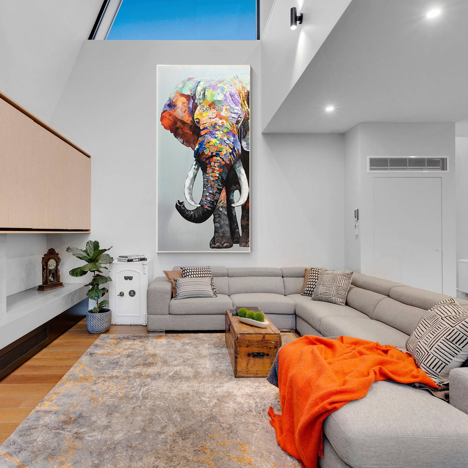 Elephant Painting on Canvas Elephant Wall Art Long Vertical - Etsy