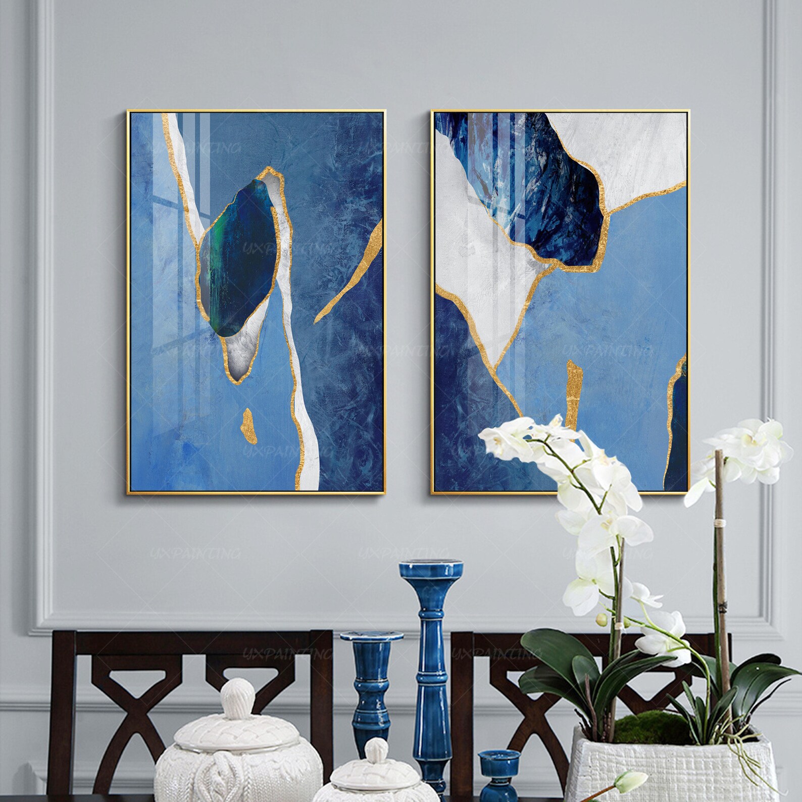 Gold Art 2 Pieces Wall Art Framed Painting Set of 2 Wall Art | Etsy