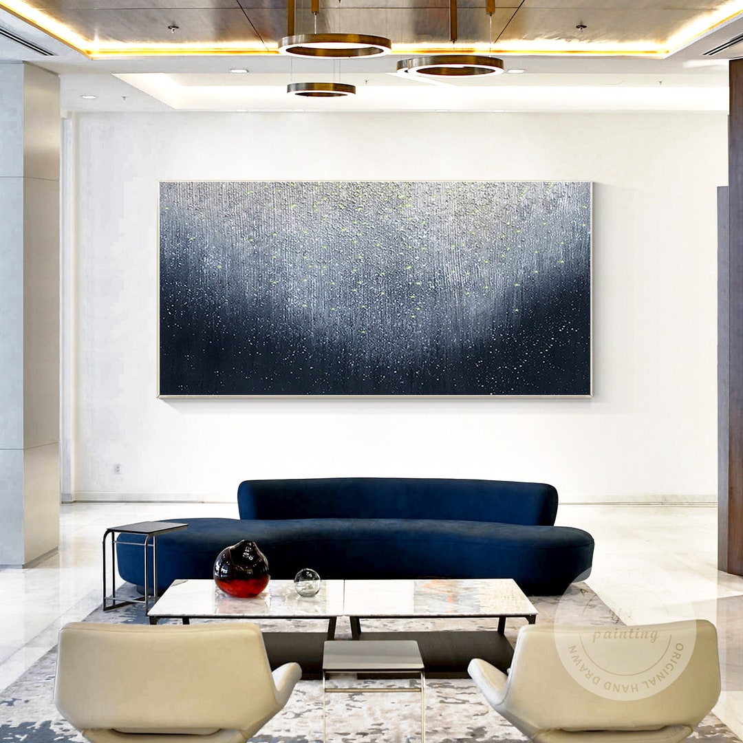 Navy Blue Texture Abstract Painting on Canvas Extra Large - Etsy