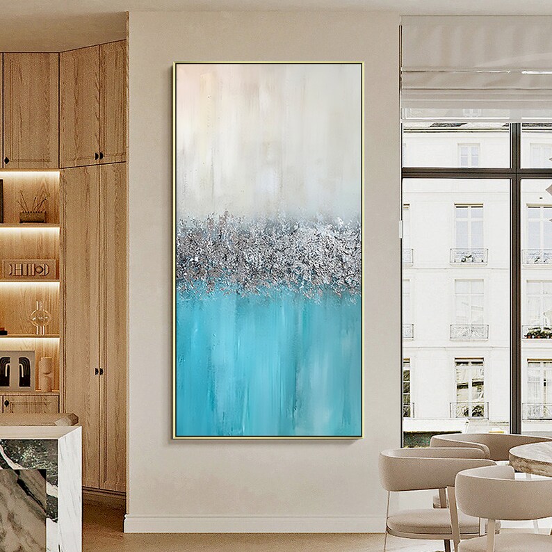 Silver Leaf Blue Original Abstract Painting on Canvas Extra - Etsy