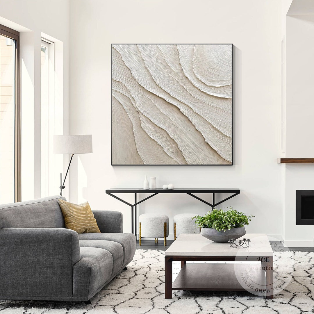 Cream White Minimalist Painting on Canvas, 3D Textured Cream Beige ...