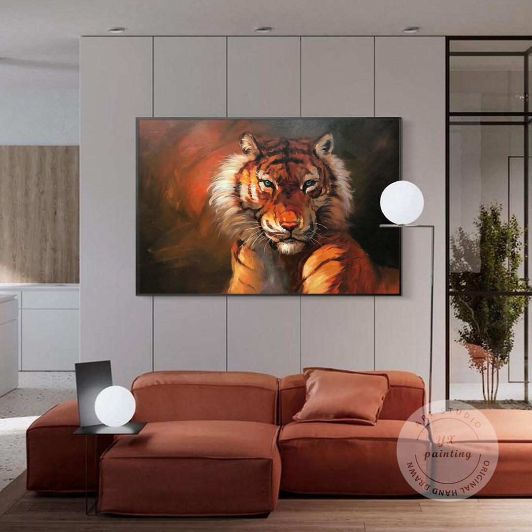 Tiger Painting Original Painting on Canvas, Horizontal Tiger Wall Art ...