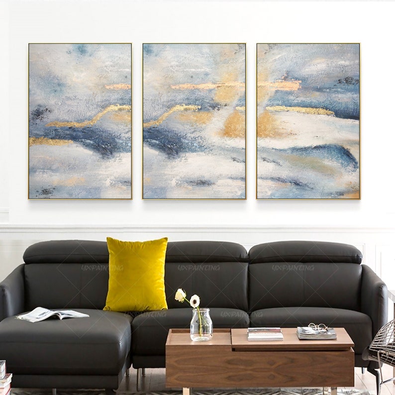 Framed painting Set of 3 wall art Gold art abstract Acrylic | Etsy