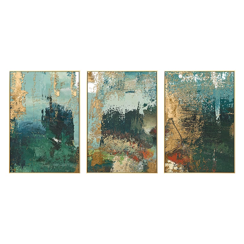 Framed painting Set of 3 wall art Gold art mountain abstract | Etsy