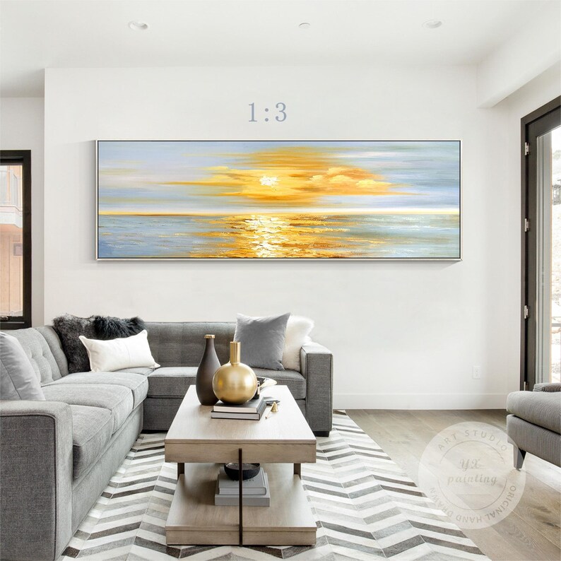 Golden Sunrise Wall Art Original Seascape Long Horizontal - Etsy