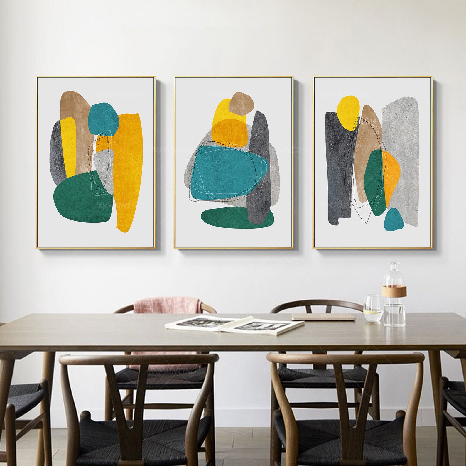 3 Pieces Wall Art Abstract Geometric Art Yxpainting Emerald Green ...