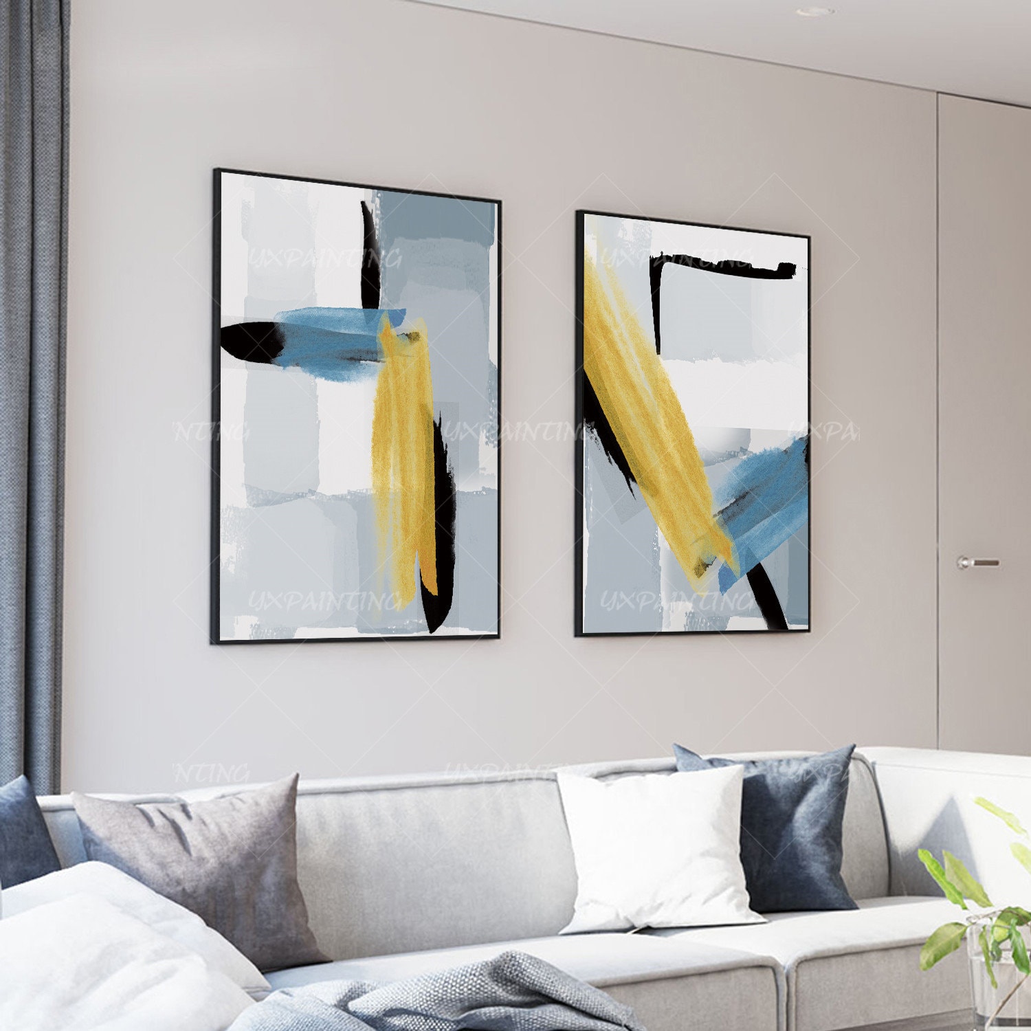 2 Pieces Wall Art Abstract Painting Geometric Art Paintings on | Etsy