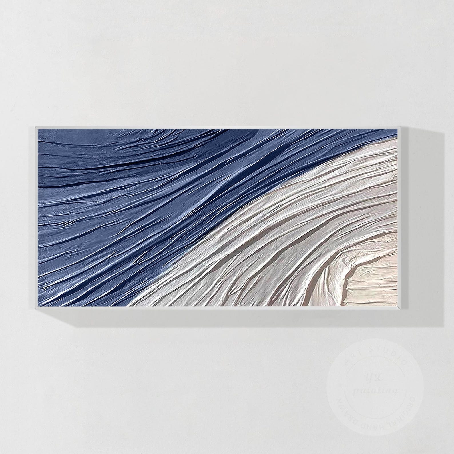 Navy Blue Wall Art,3d Texture Plaster Wall Art Blue, Minimalist ...