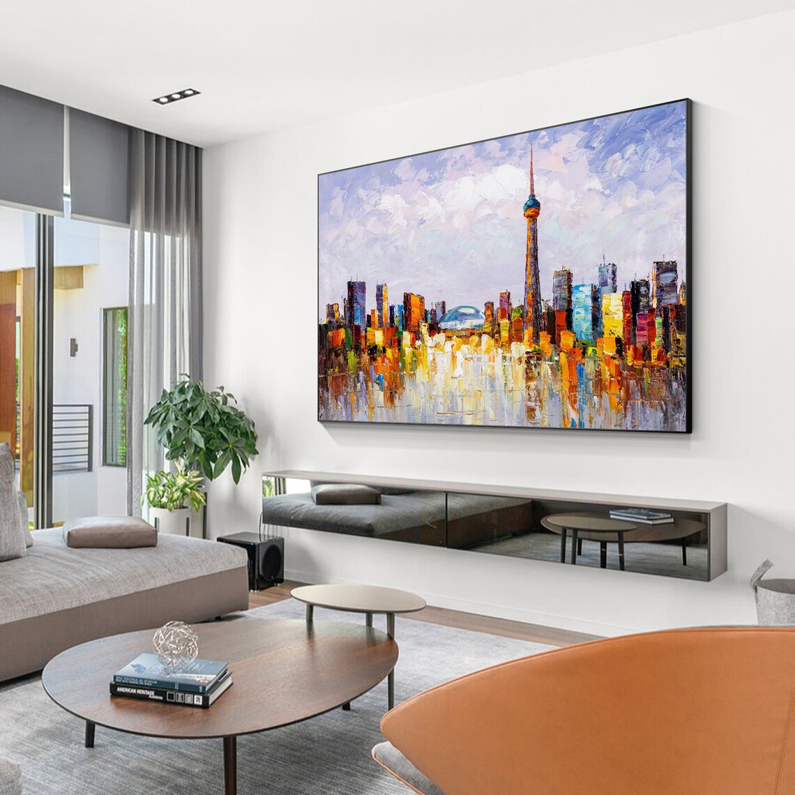 Toronto Skyline Painting: Heavy Texture Acrylic Canvas Art - Etsy