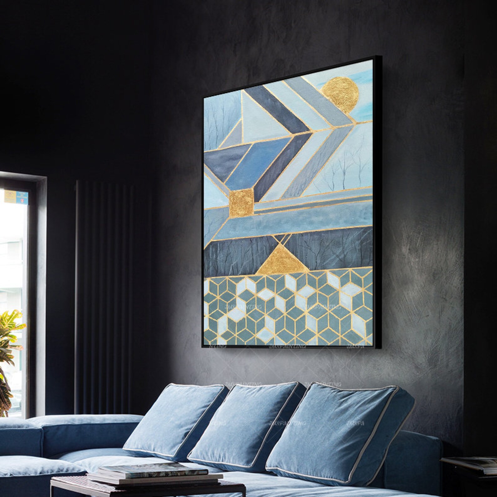 Framed Wall Art Abstract Geometric Art Acrylic Paintings on - Etsy