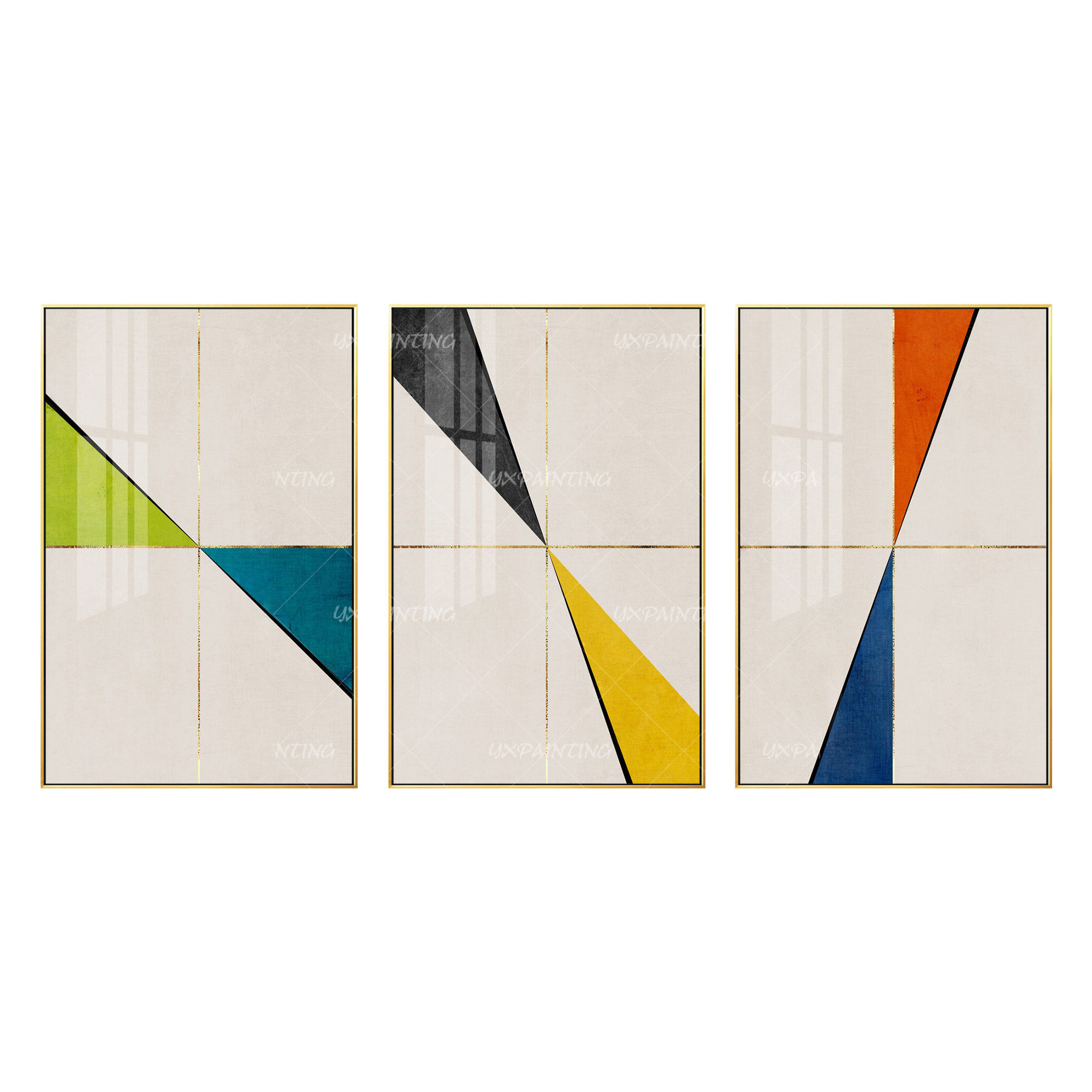 3 Pieces Geometric Art Abstract Gold Art Acrylic Paintings on | Etsy