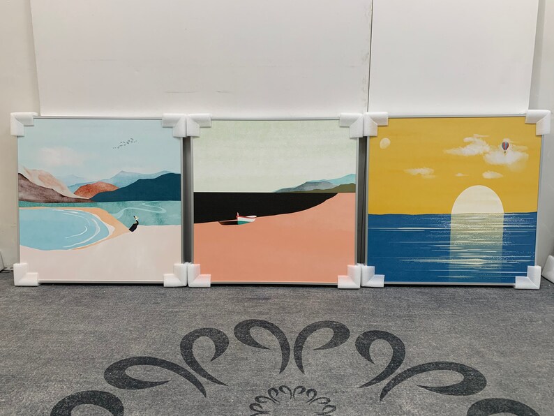 Framed Wall Art Set of 3 Prints Coral Pink Sea Navy Blue - Etsy