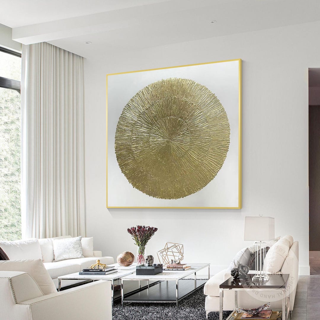 Gold Foil Textured Art Zen Enso Circle Abstract Painting, Square ...