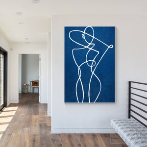 Blue White Dancer Stick Figure Original Painting on Canvas Extra Large ...
