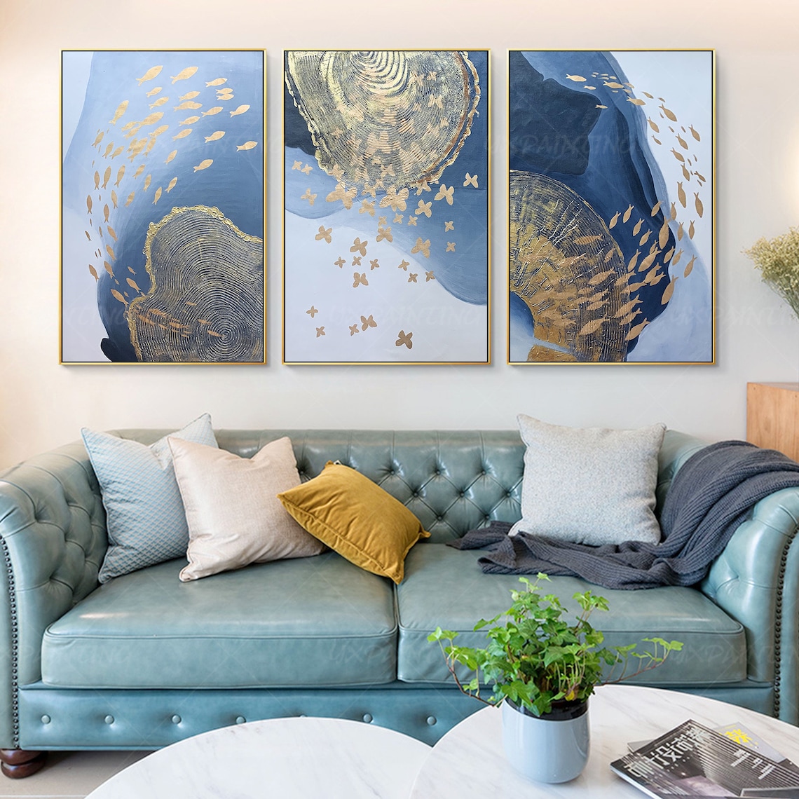 Framed painting 3 pieces wall art Abstract butterfly art | Etsy