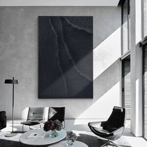 Matte Black Art Thick 3D Texture Original Painting on Canvas Extra ...