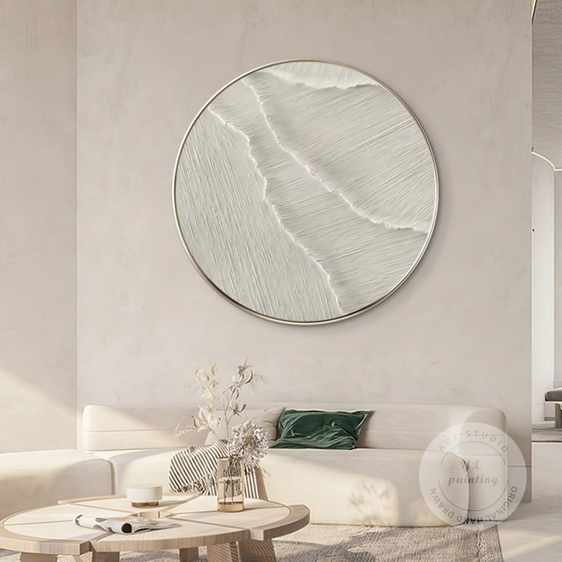 Round 3D White Texture Wall Art Framed Minimalist Painting on - Etsy