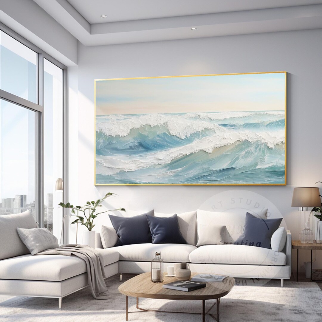 Ocean Waves Painting, Original Textured Painting on Canvas,hand Drawn ...