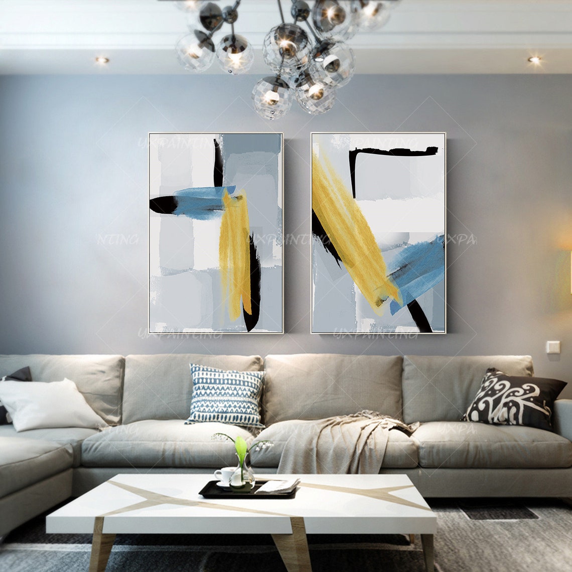 2 Pieces Wall Art Abstract Painting Geometric Art Paintings on - Etsy