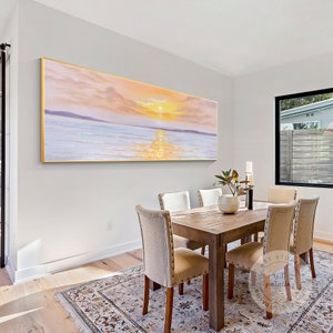 Sunrise Sunset Texture Original Painting Canvas, Livingroom Long Narrow ...